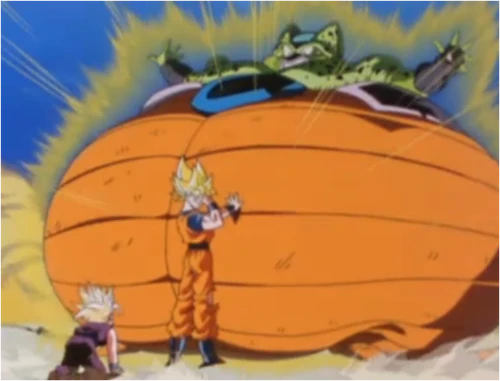 Image - Goku Preparing to Take the Exploding Cell to King Kai's Planet ...